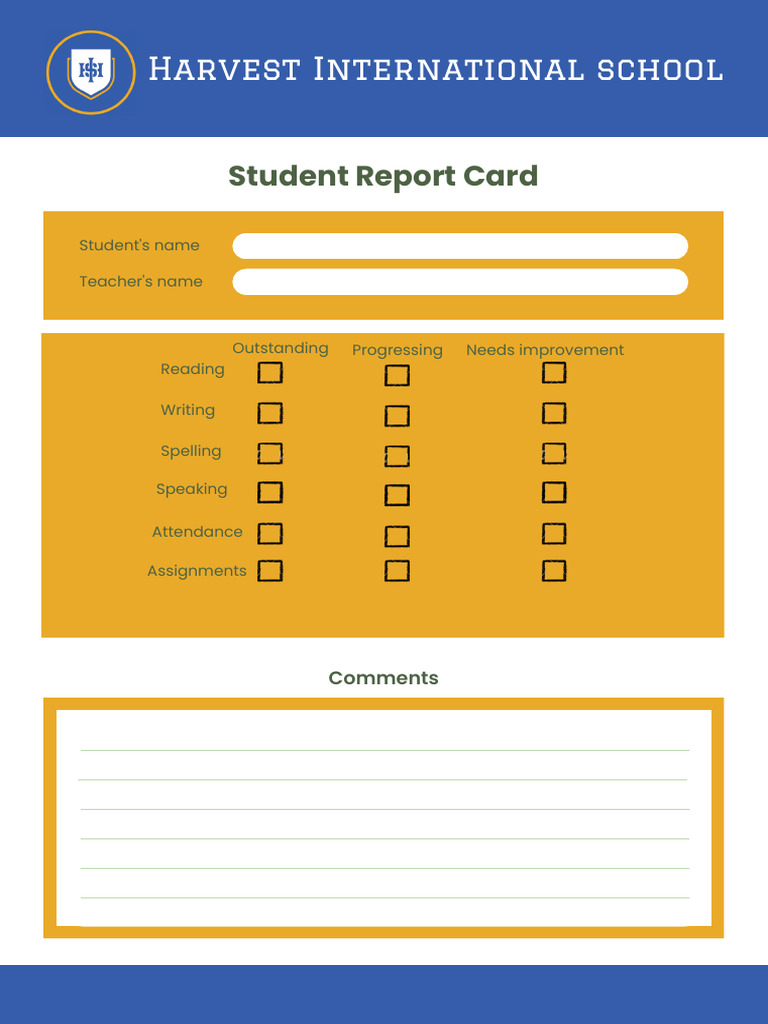 Student Report Card in Green Simple Style | PDF