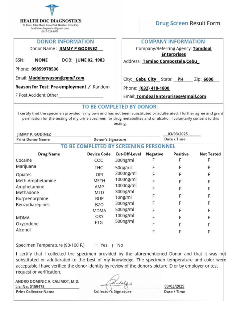 Drug Screen Result Form Final 2 PDF | PDF | Drug Test | Health Care