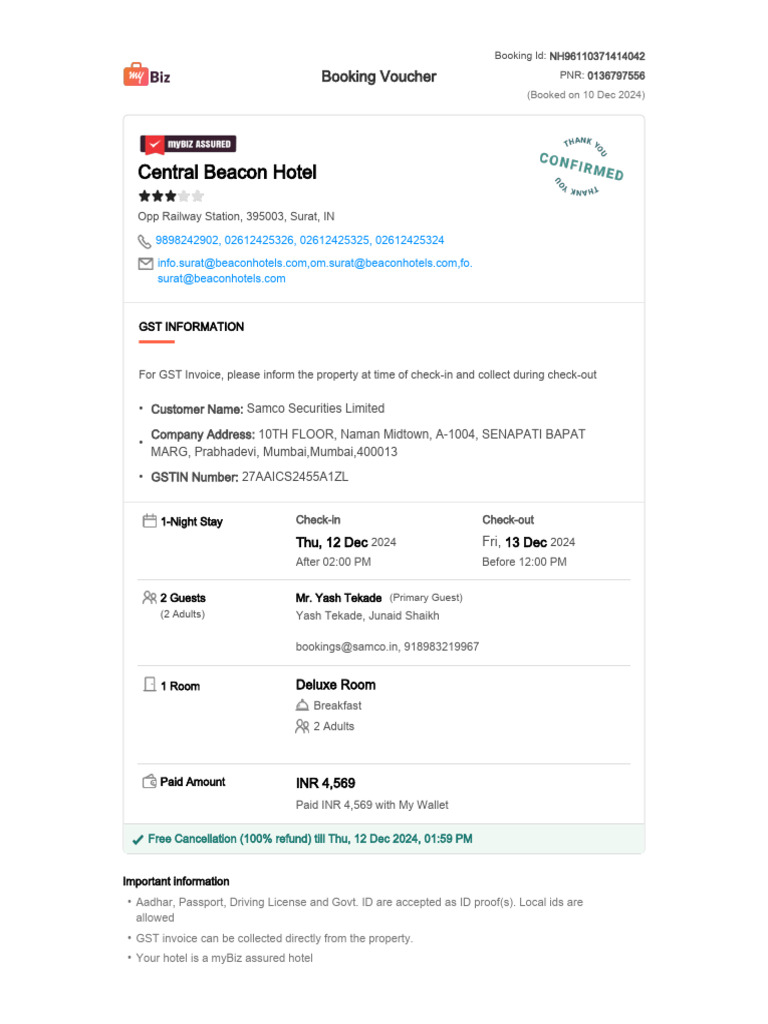 Central Beacon Hotel - Yash & Junaid | PDF