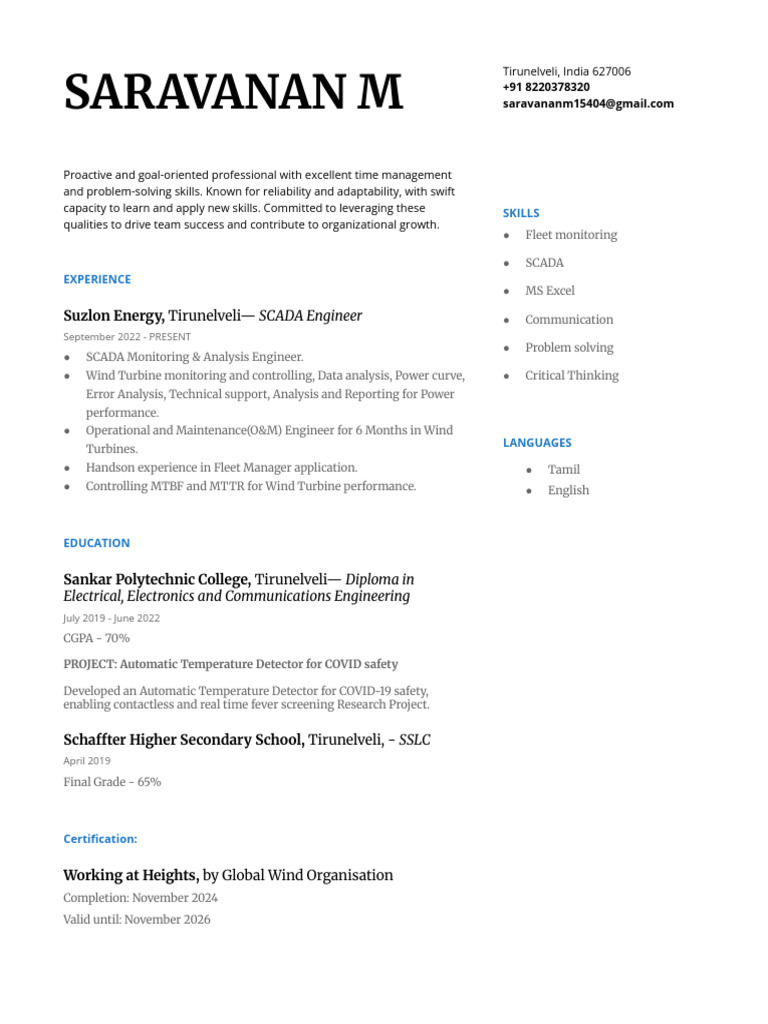 Santhosh Resume - 0401 | PDF