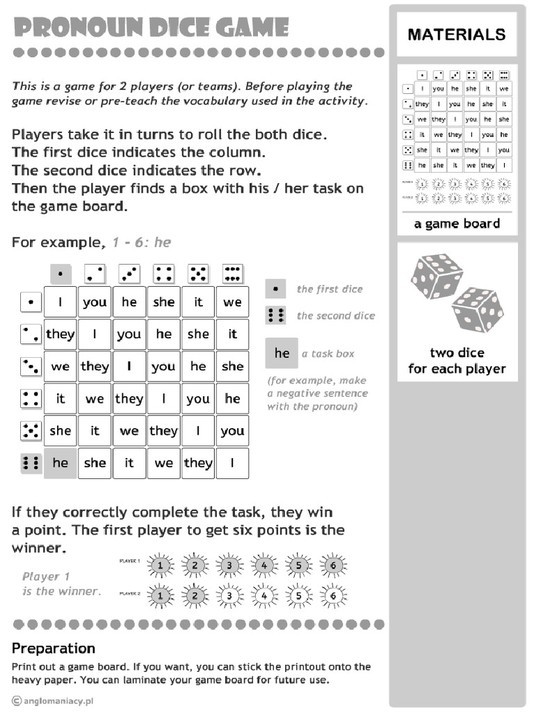 grammar-games-pronouns-dice-i | PDF