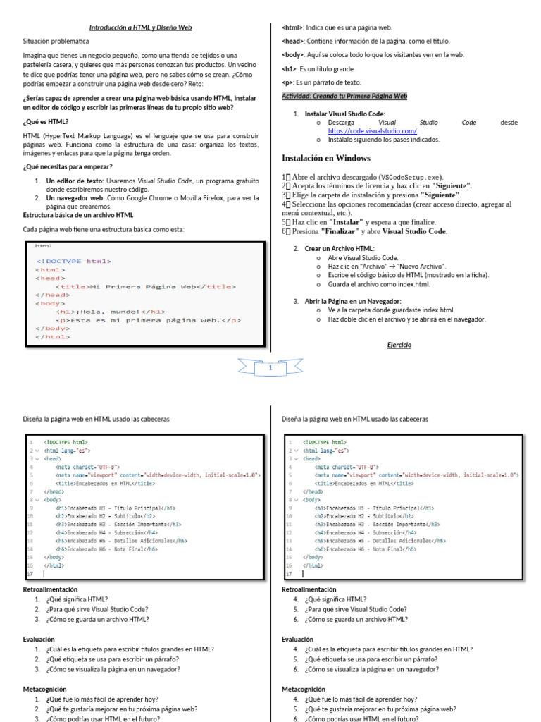 Ficha de Aprendizaje S4 - UD1 - 4sec Introducción A HTML y Diseño Web | PDF | HTML | Red mundial