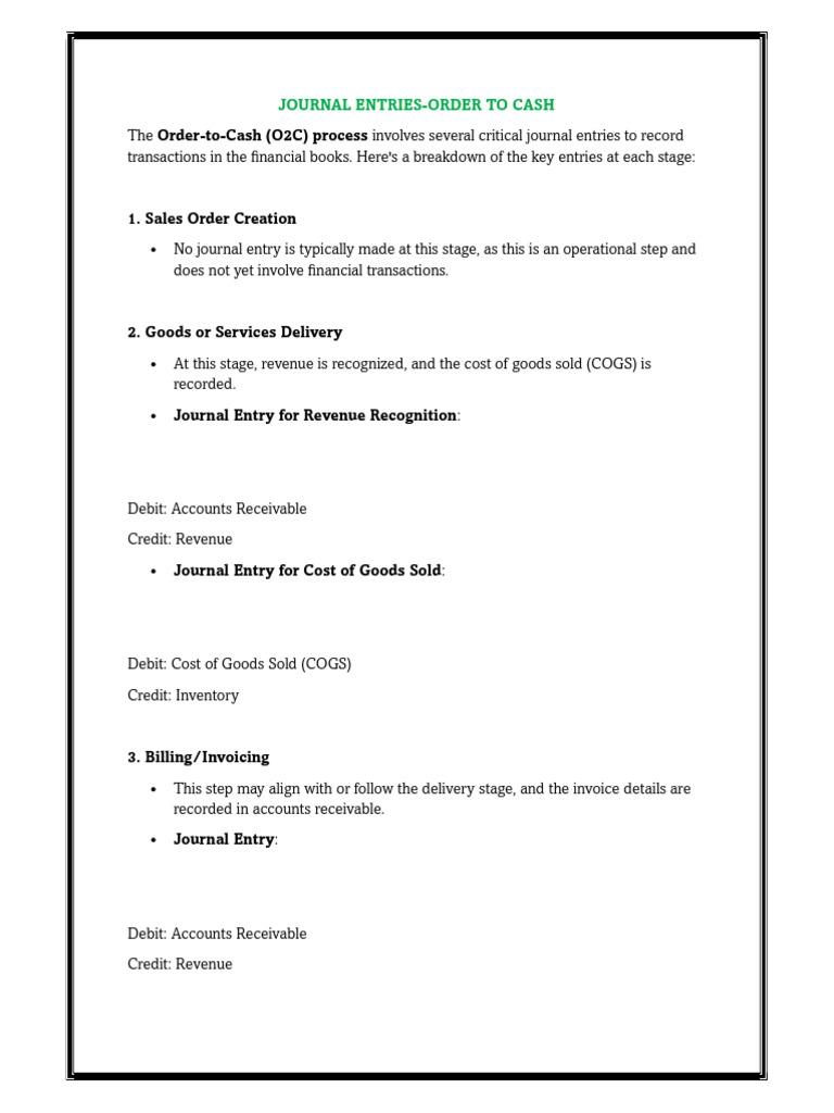 Journal Entries asked in an O2C Interview | PDF | Debits And Credits ...