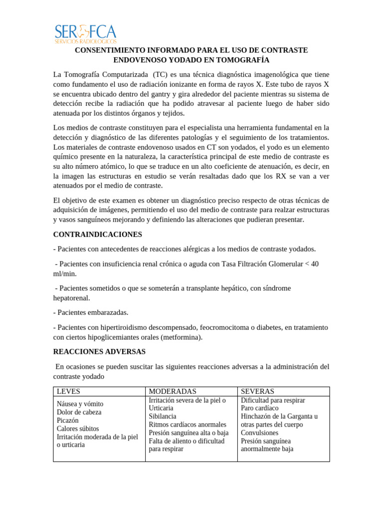 USO DE CONTRASTE ENDOVENOSO YODADO | PDF | Ct Scan | Medicina CLINICA