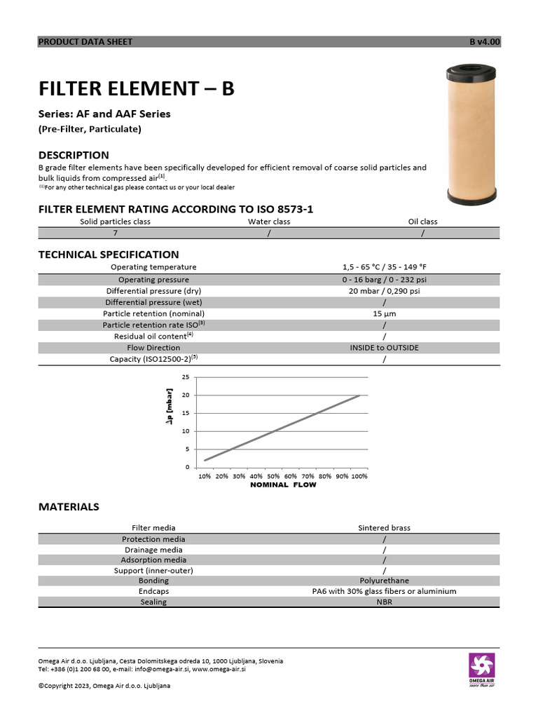 Omega Air Product Data Sheet Filter Element B AF and AAF v4.00 | PDF ...