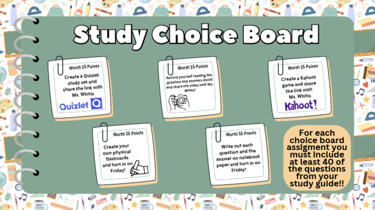 Studying Choice Board | PDF