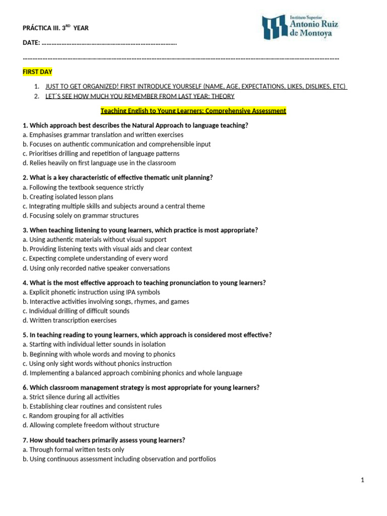 Práctica 3 1ST Day Activities 2025 | PDF | Phonics | Educational Assessment