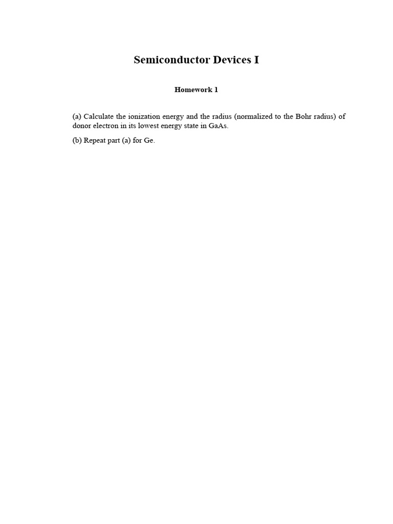 Homework 1. Physics of Semiconductors in Equilibrium | PDF