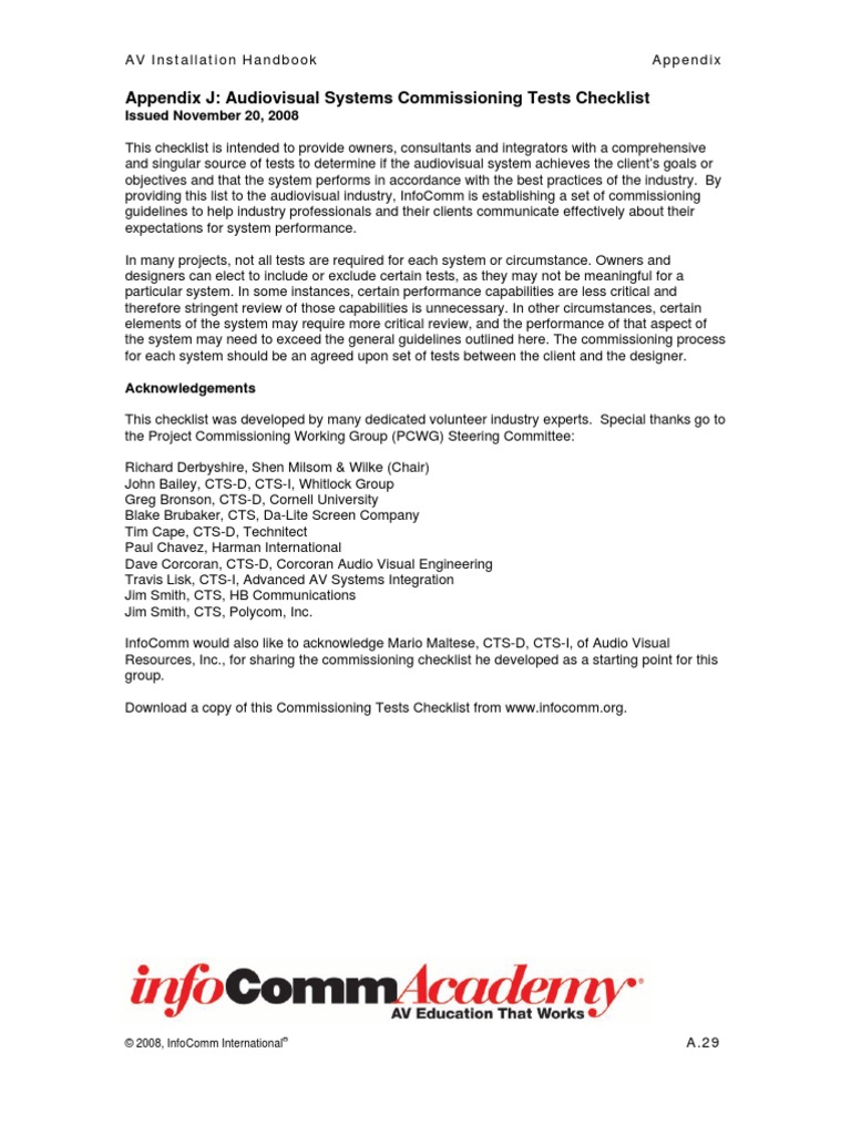 AV SystemsCommissioningTestsChecklist | PDF | Equalization (Audio ...