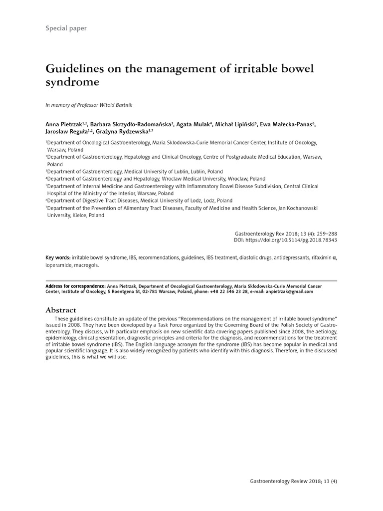Poland Guideline IBS | PDF | Irritable Bowel Syndrome | Medical Diagnosis