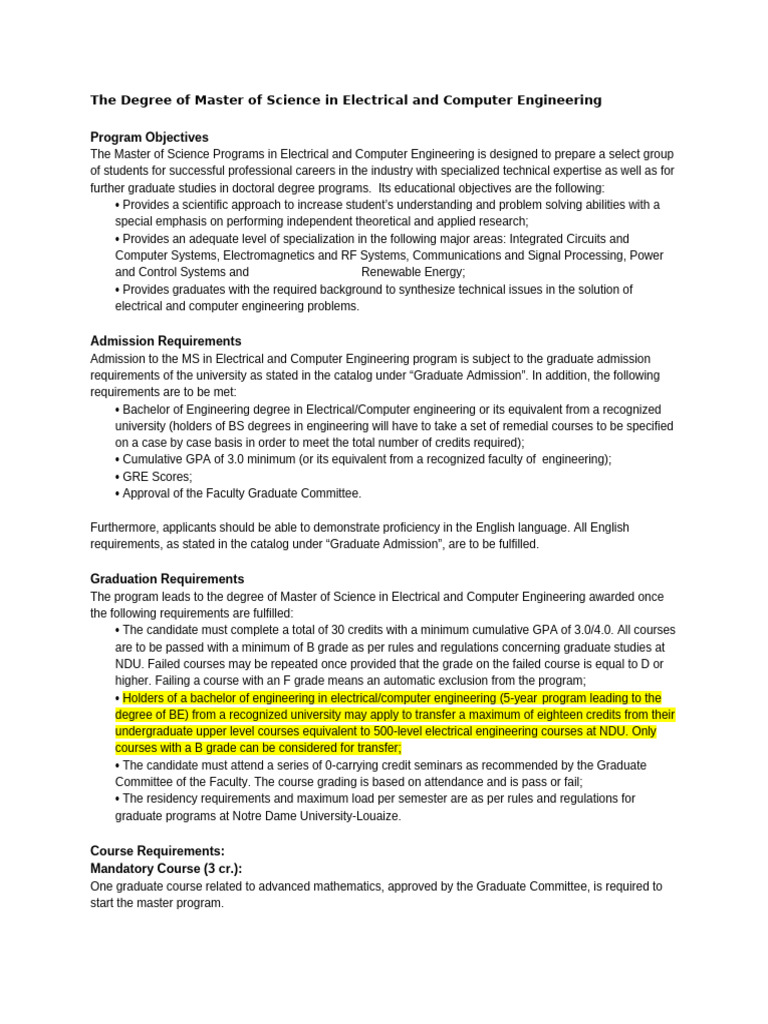 Master of Science in Electrical and Computer Engineering | PDF ...