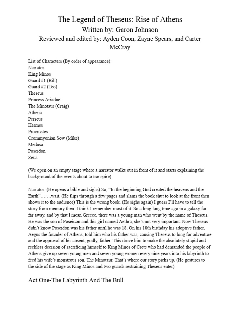 Theseus and the Minotaur: A Comedy | PDF | Medusa | Athena