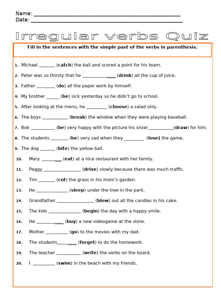 Irregular Verb Quiz | PDF