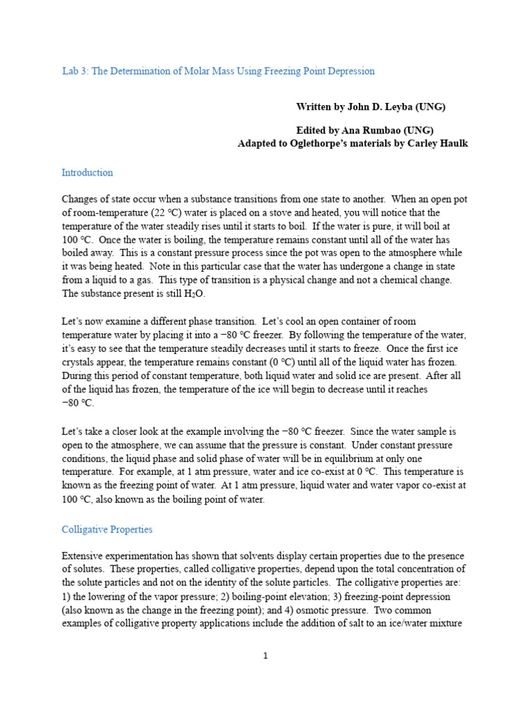 Lab 3 Molar Mass .Docx 2 | PDF | Physical Sciences | Statistical Mechanics