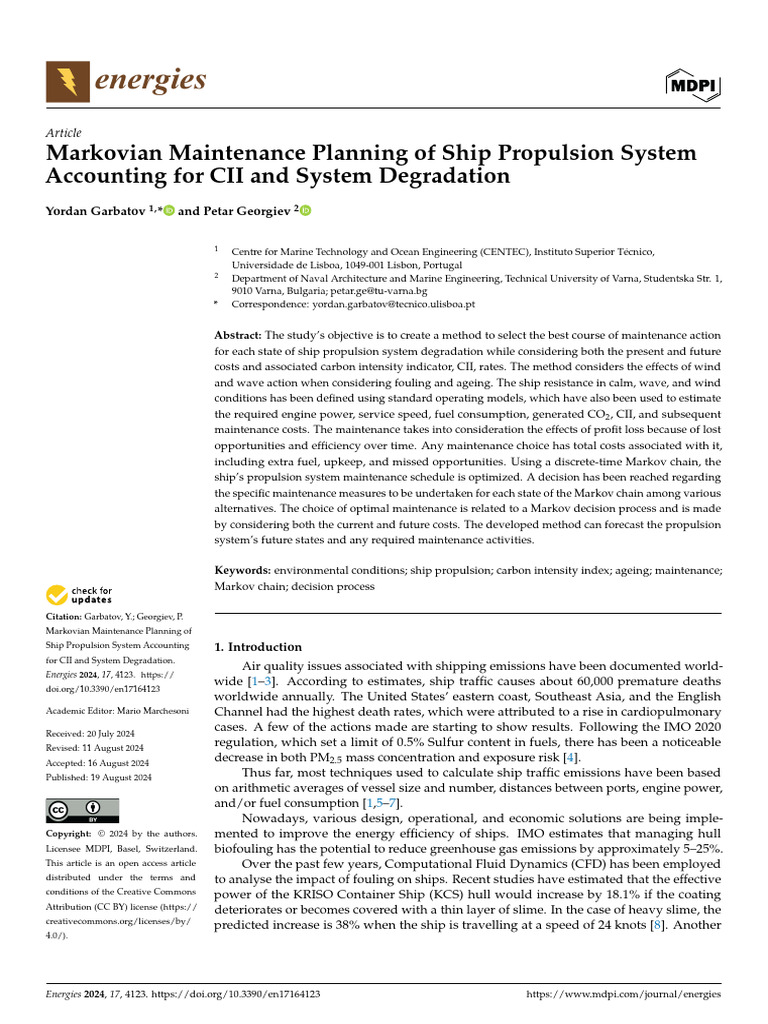 Markovian Maintenance Planning of Ship Propulsion System Accounting For ...