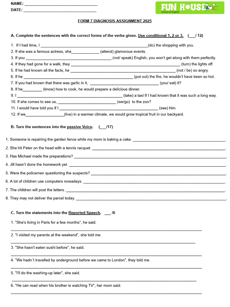 Form 7 English Grammar Assignment 2025 | PDF | Language Mechanics | Grammar