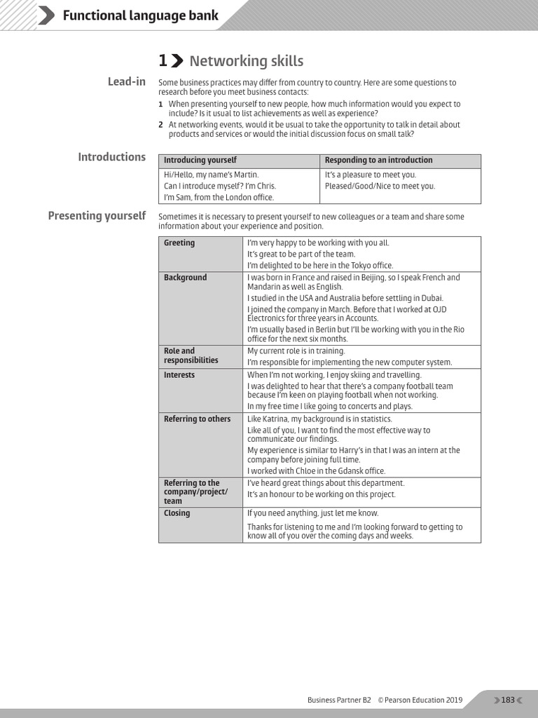 Functional Language Bank Unit 1 Networking Skills | PDF | Human Communication