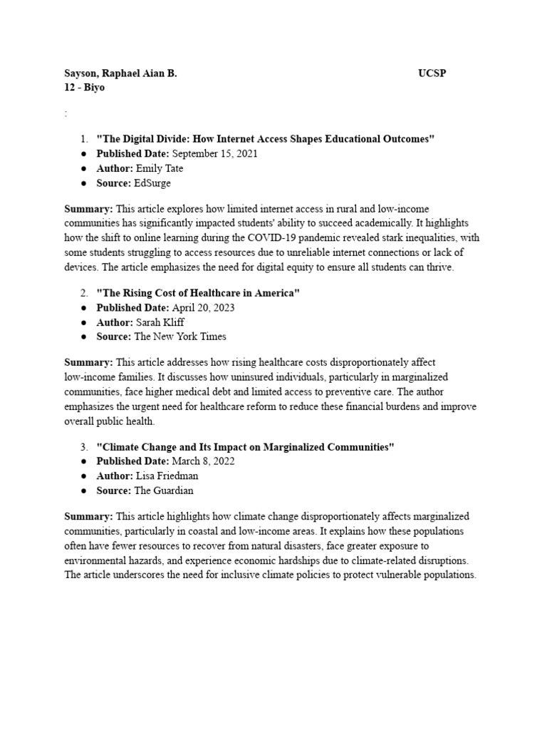 Ucsp Activity News Articles 1 | PDF