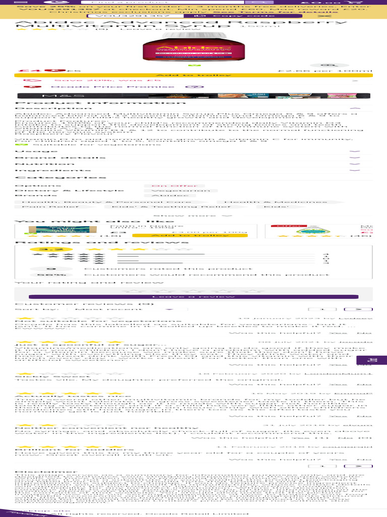 Abidec Advanced Raspberry Multivitamin Syrup Ocado | PDF | Vitamin | Dietary Supplements