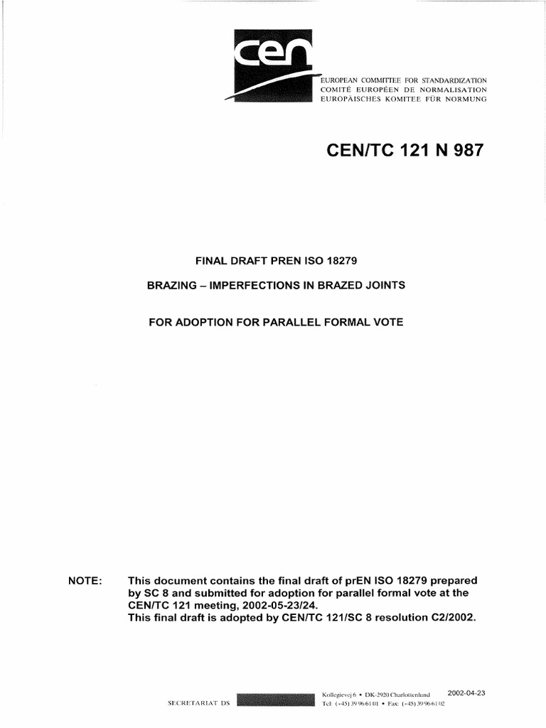 prEN ISO 18279 - FD - Brazing - Imperfections - in - Brazed - Joints | PDF | International ...