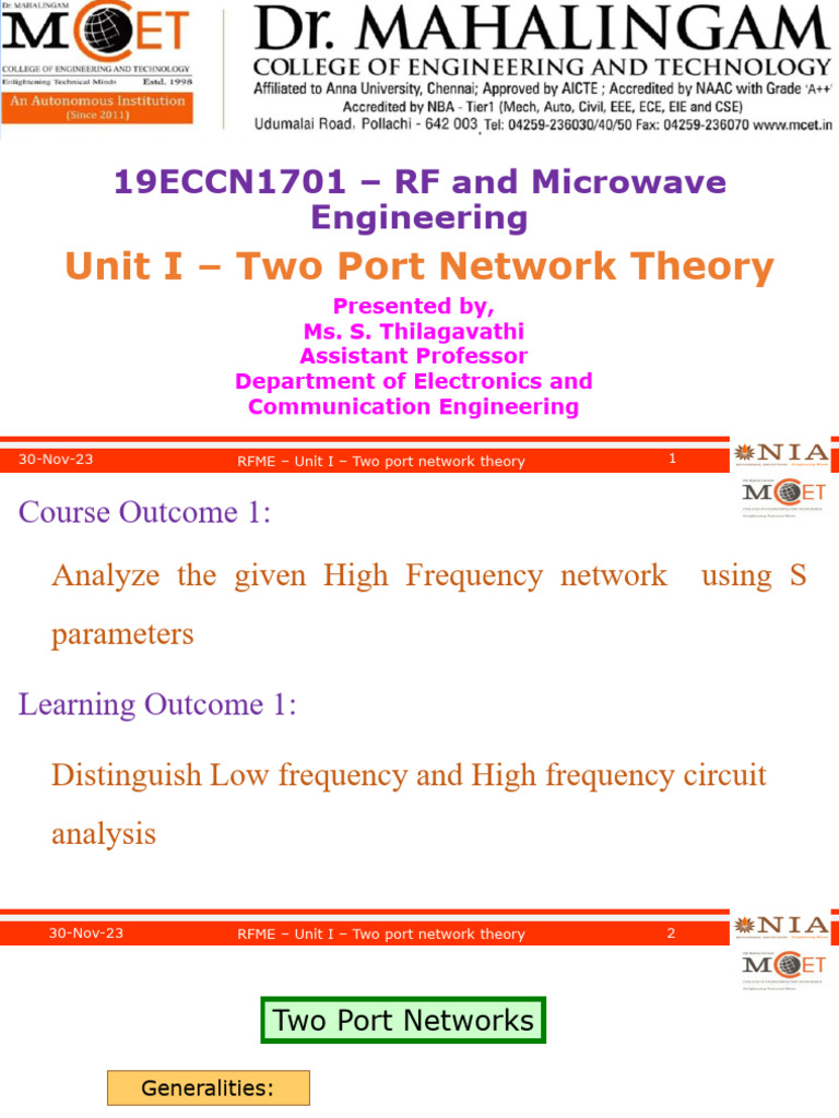 Unit 1 - Two Port Network Theory | PDF | Transmission Line | Inductor