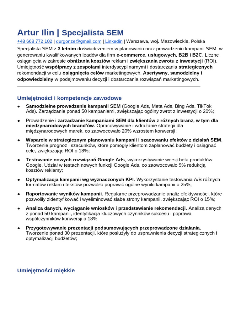 CV - Artur Ilin | PDF