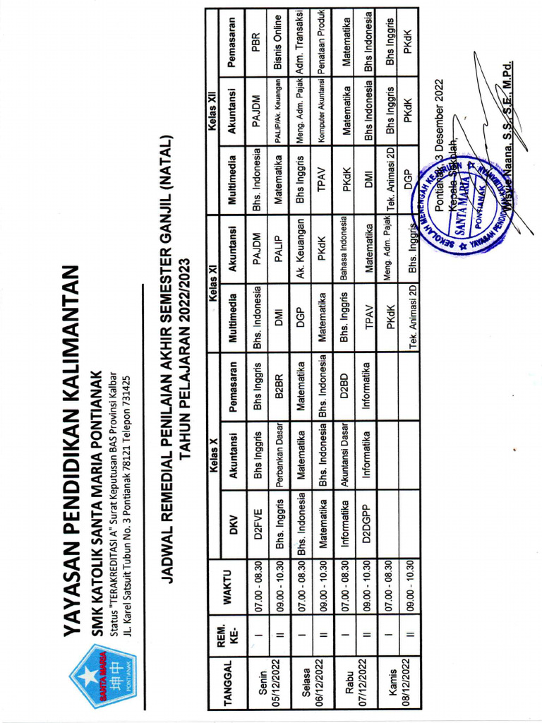 Jadwal Remedial PAS Ganjil 2022-2023 | PDF