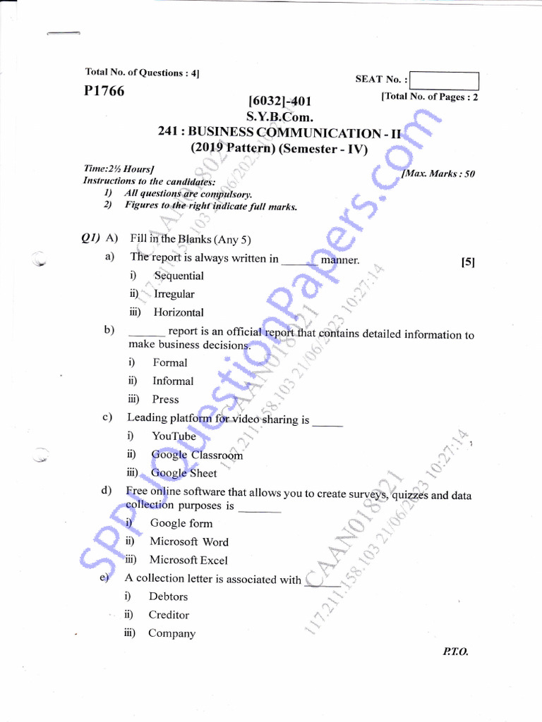 Commerce Bcom Semester-4 2023 April Business-Communication-Ii-2019-Pattern | PDF