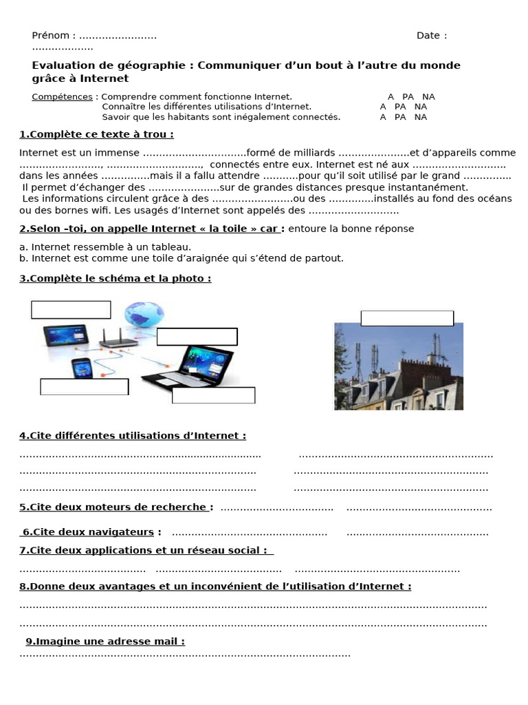 Évaluation Internet CM2 : Compréhension et Usages | PDF | l'Internet
