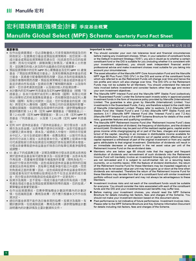 Manulife MPF Quarterly Fund Overview | PDF | Investing | Dividend