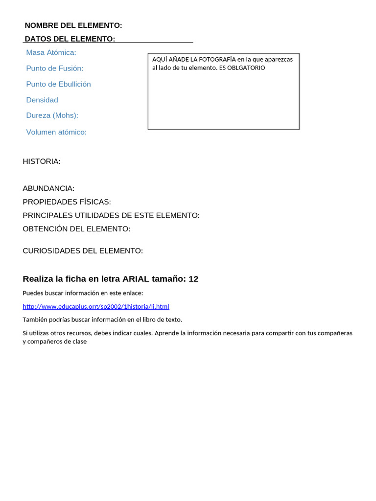 Ficha Del Elemento | PDF