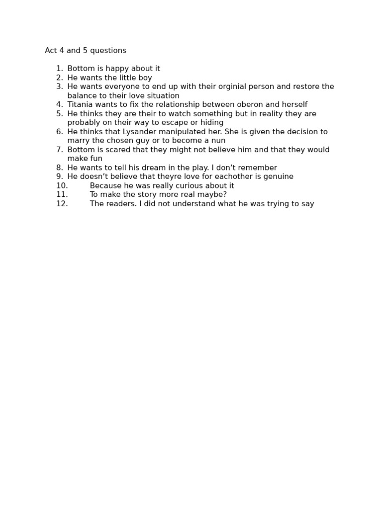 Act 4 and 5 Questions | PDF