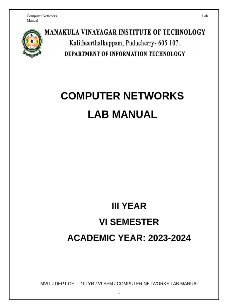 Computer Networks Lab Manual 2023-24 | PDF | Network Socket | File ...