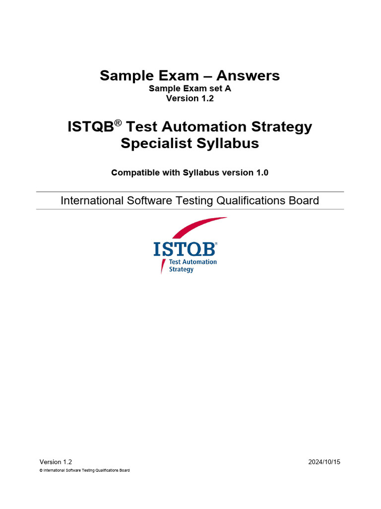 ISTQB CT-TAS Sample Exam Answers v1.2 | PDF | International Software ...