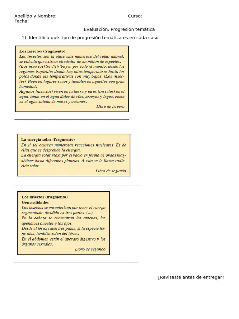 Progresión Temática Ejercicios | PDF