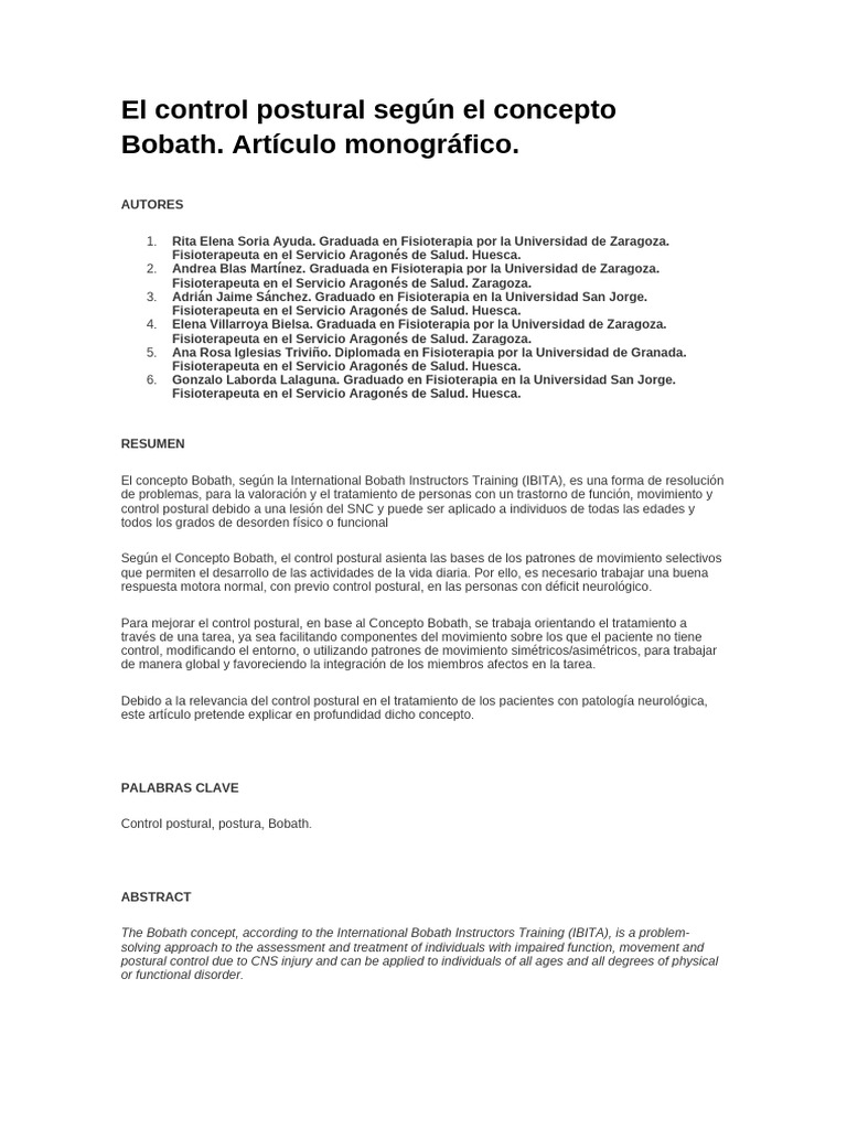 El Control Postural Según El Concepto Bobath | PDF | Cerebro | Tálamo