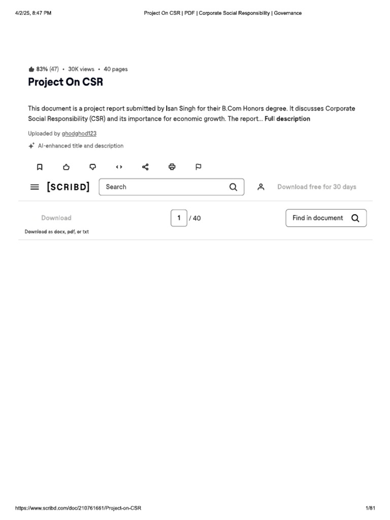 CSR Project Scribd | PDF