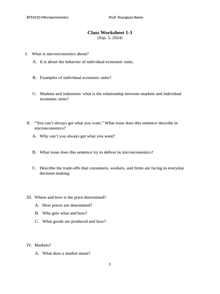 Class Worksheet 1-1 | PDF