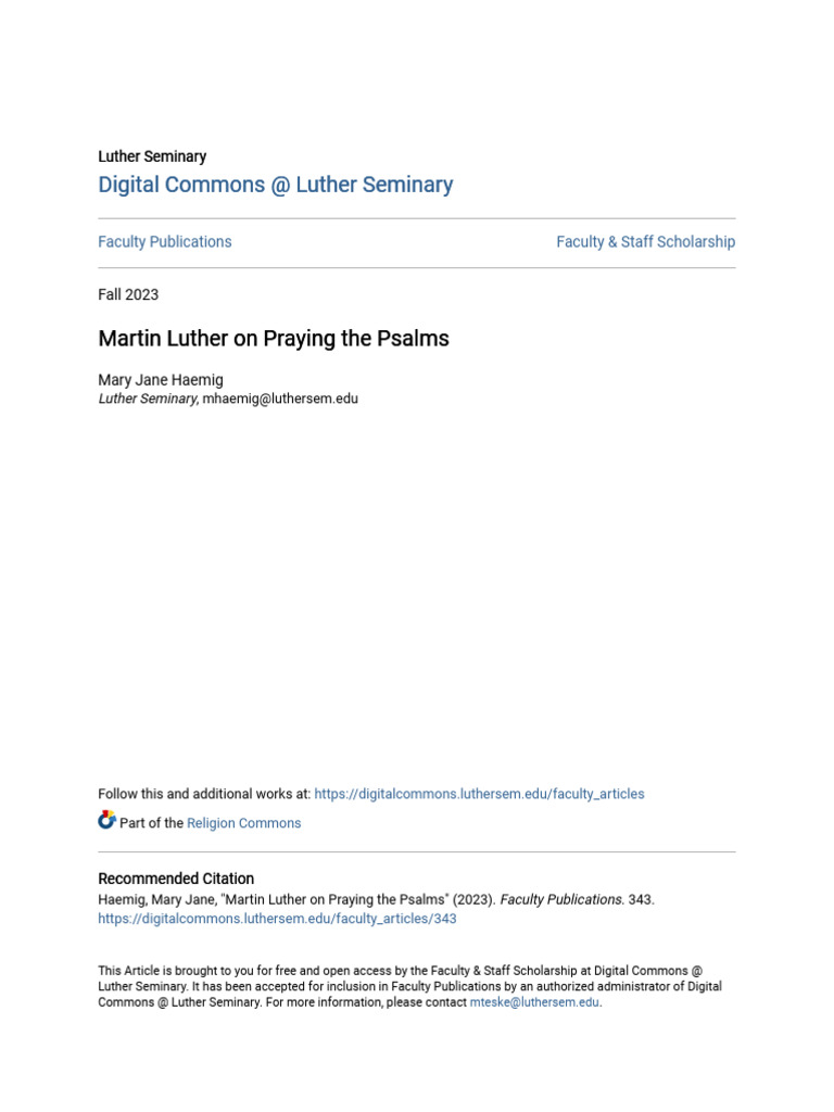Martin Luther's Psalms and Prayer Insights | PDF | Martin Luther | Psalms