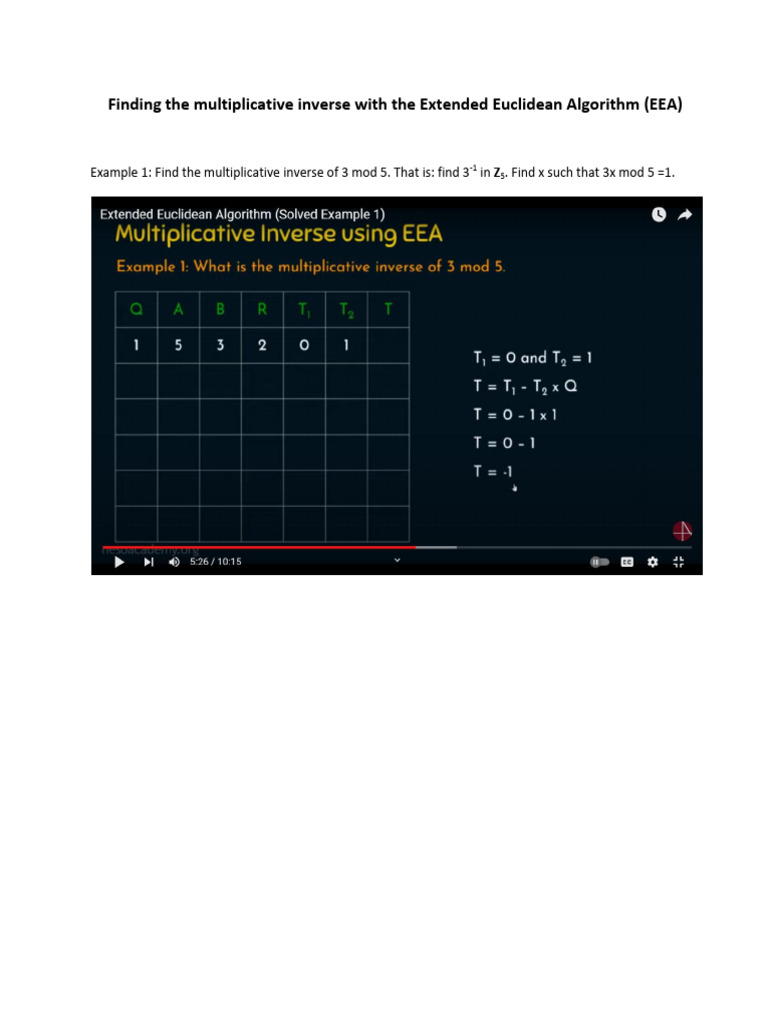 Finding the multiplicative inverse with the EEA | PDF