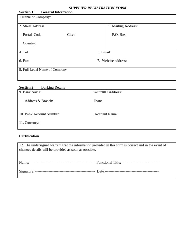 Supplier Registration Form Template | PDF