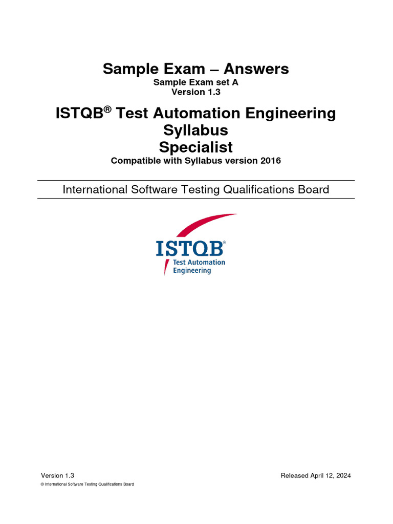 ISTQB - CT TAE - Sample Exam A Answers - v1.3 | PDF | International ...