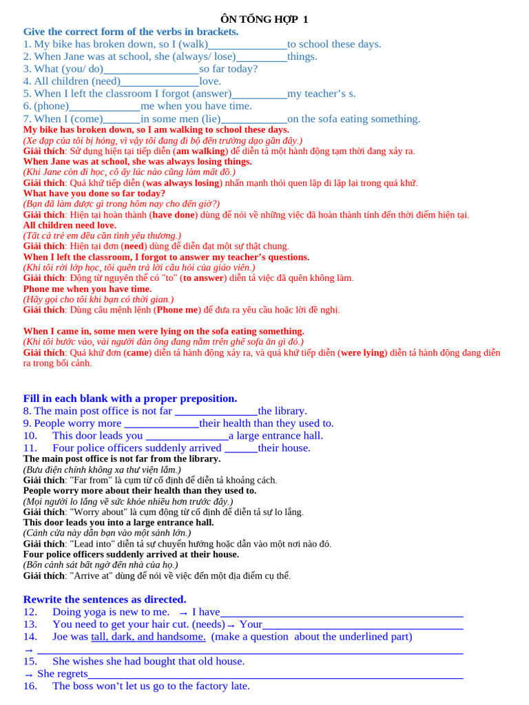 Give The Correct Form of The Verbs in Brackets.: Ôn T NG H P 1 | PDF