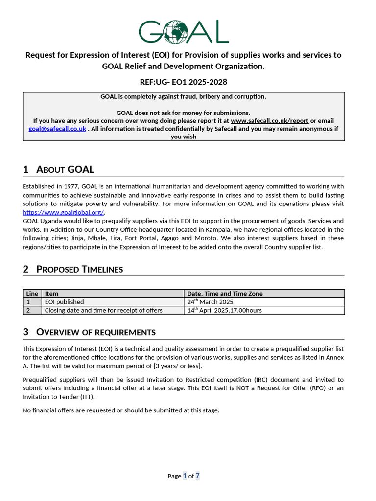 Expression of Interest EOI Template Call For Prequalification of ...