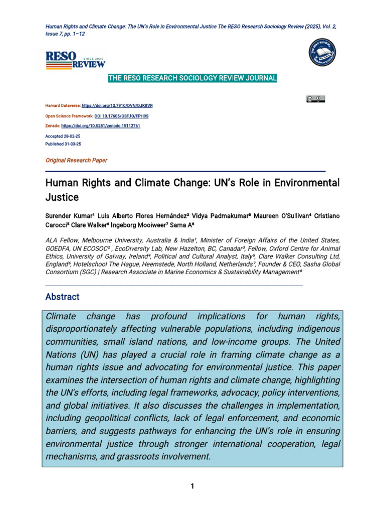 Human Rights and Climate Change: UN's Role in Environmental Justice ...