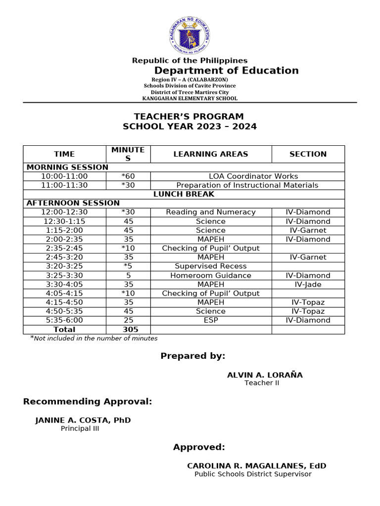 CLASS-and-TEACHERS-PROGRAM-2023-2024 (1) | PDF | Teachers | Educational Institutions