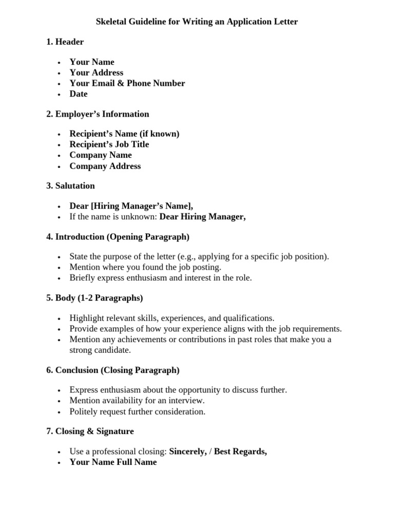 Skeletal Guideline For Writing An Application Letter | PDF
