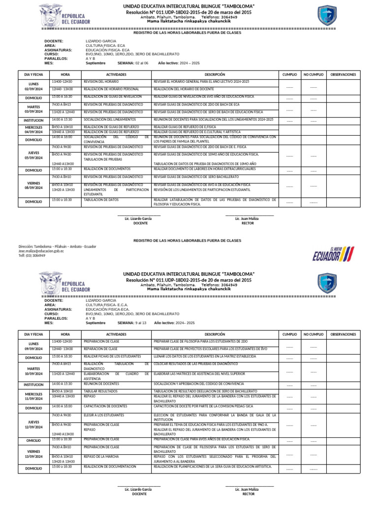 Formato Extra Curriculares 2024 2025 Lizardo Garcia | PDF | Ejercicio físico | Neurociencia