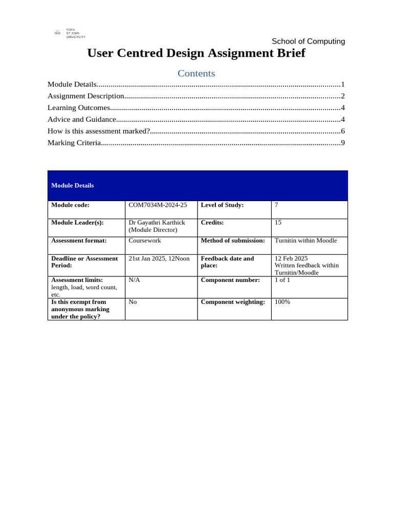 Assignment Brief UCD 2024 25 | PDF | Plagiarism | Turnitin
