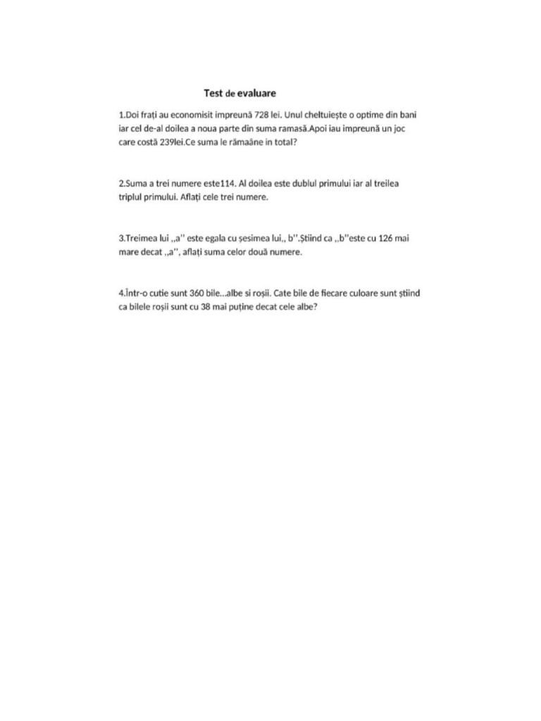 Test Evaluare Matematica - Vacanta | PDF